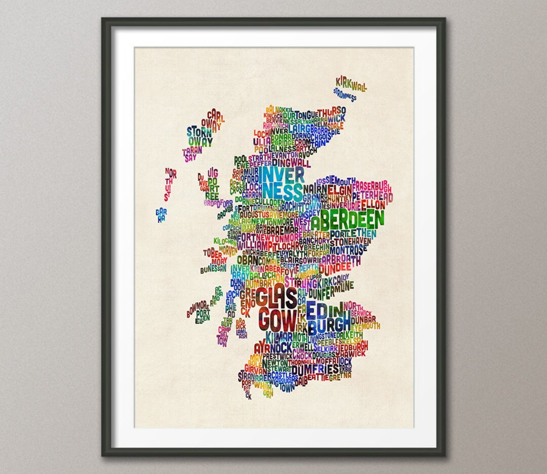 Scotland Typography Text Map, Art Print (1483) - Etsy UK