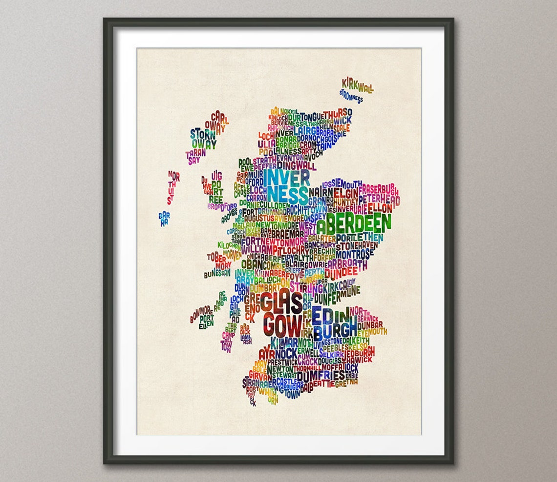 Scotland Typography Text Map Art Print 1483 - Etsy