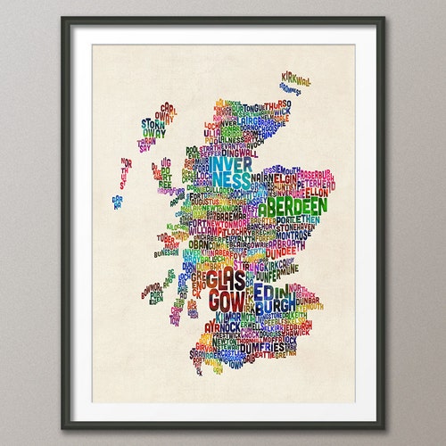 Scotland Typography Text Map Art Print 1483 - Etsy