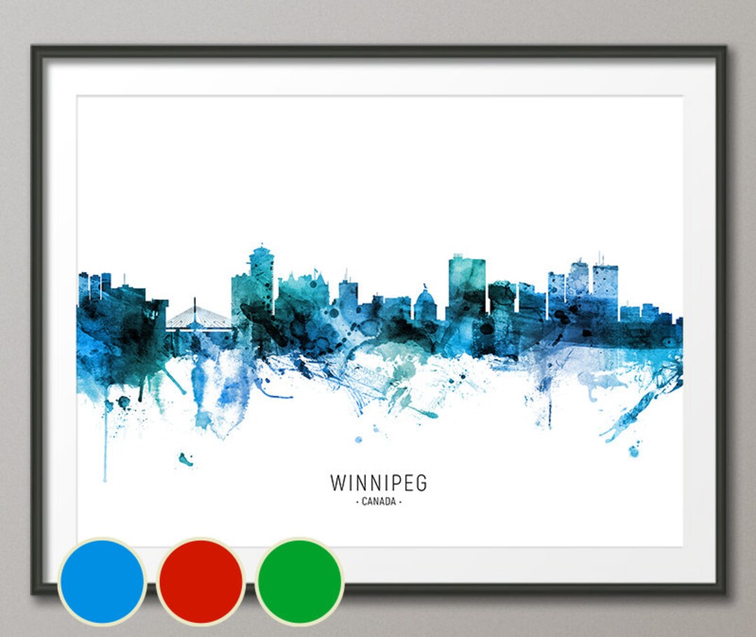 Winnipeg Skyline Canada, Cityscape Art Poster Print Blue Red Green ...