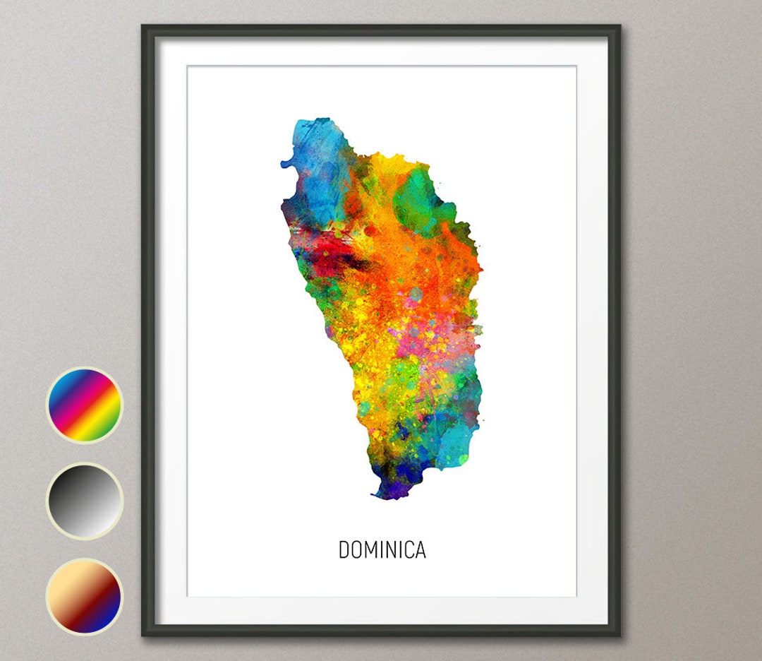 Dominica Map Watercolour Art Print Poster Colour Black - Etsy