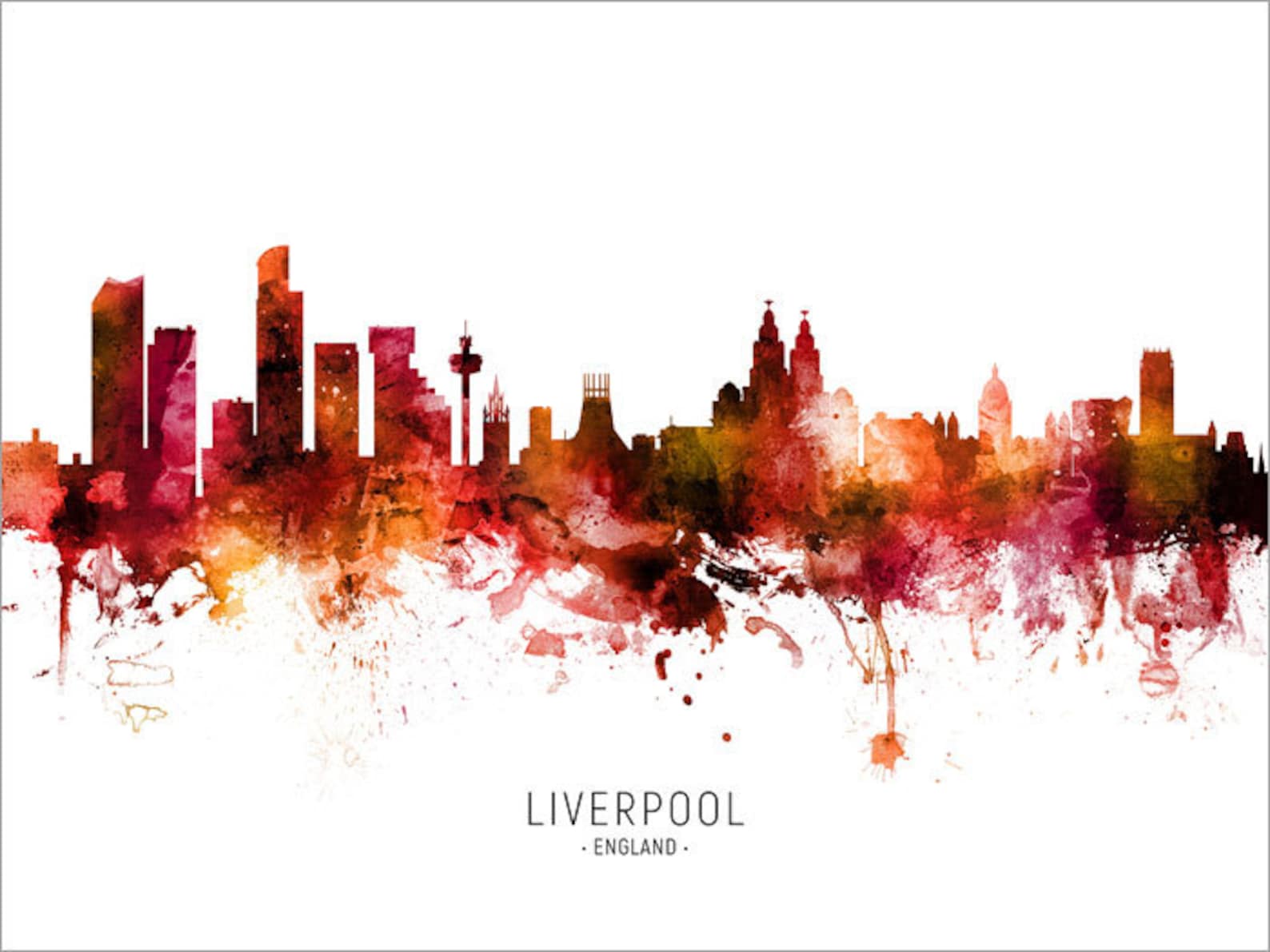 Liverpool Skyline England Cityscape Art Poster Print Blue Red - Etsy