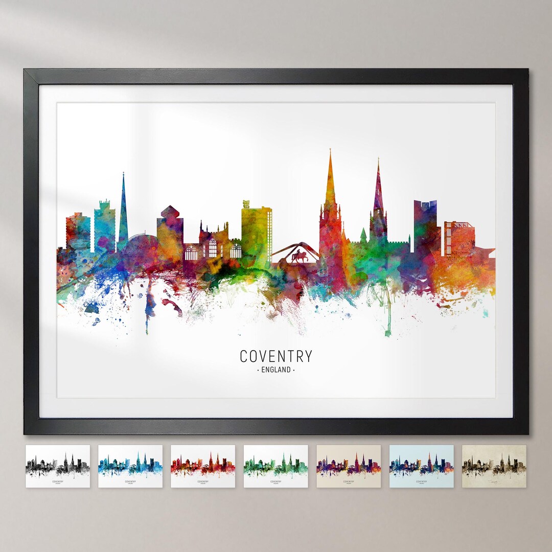 Coventry Skyline England, Cityscape Painting Art Print Poster CX (6555 ...