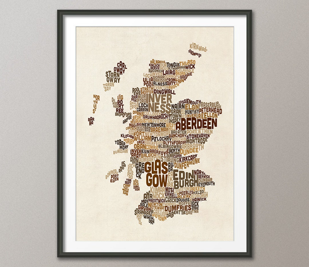 Scotland Typography Text Map, Art Print (1485) - Etsy