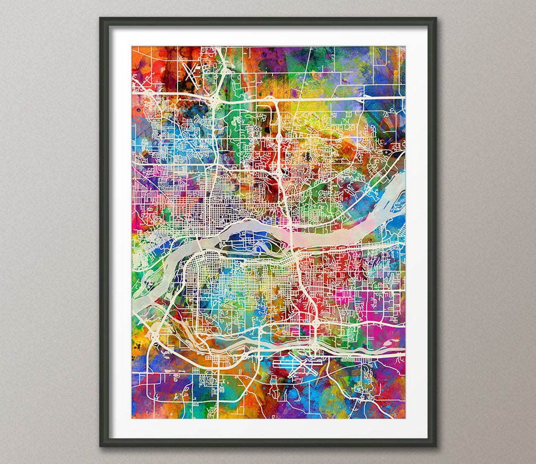 Quad Cities Map, Davenport, Bettendorf, Rock Island, Moline, Art Print ...