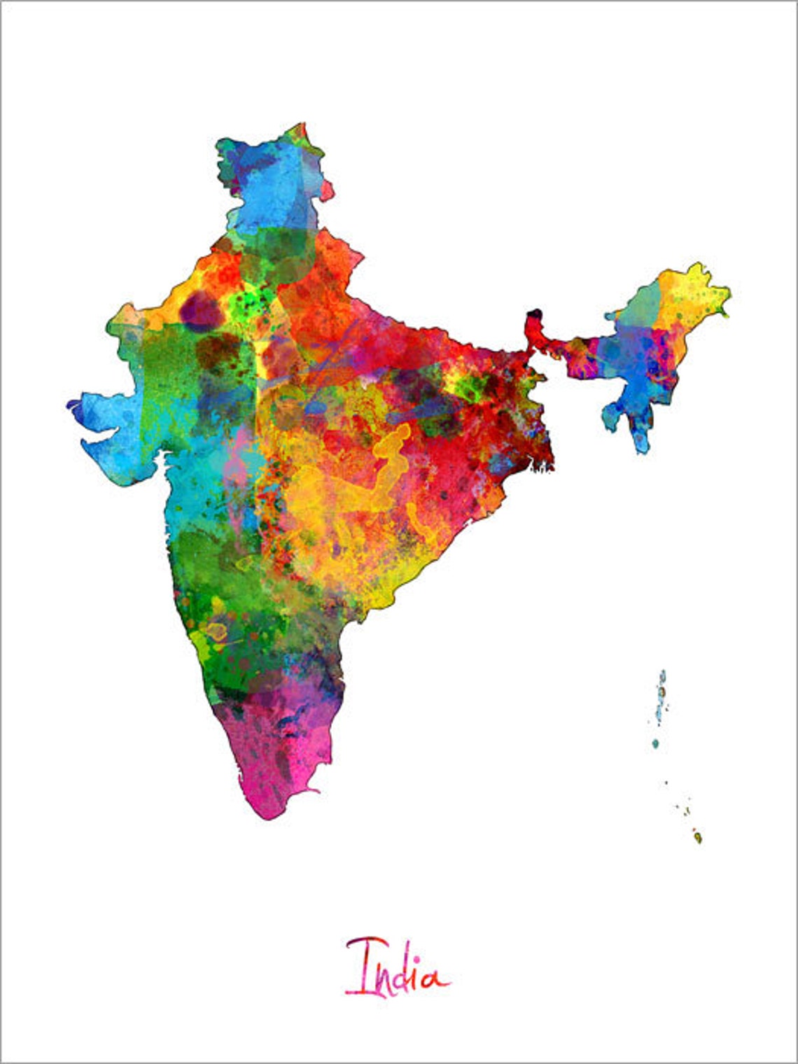 India Watercolor Map Art Print 1408 | Etsy