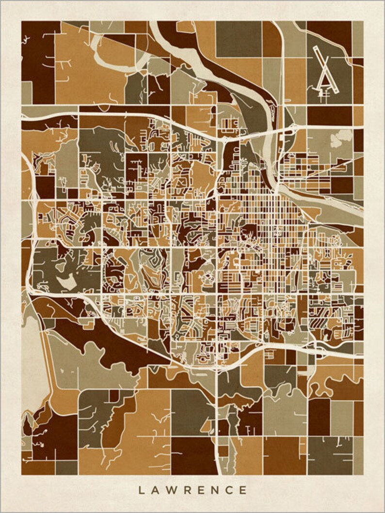Lawrence Map Lawrence Kansas City Map Beige Brown Art Print - Etsy