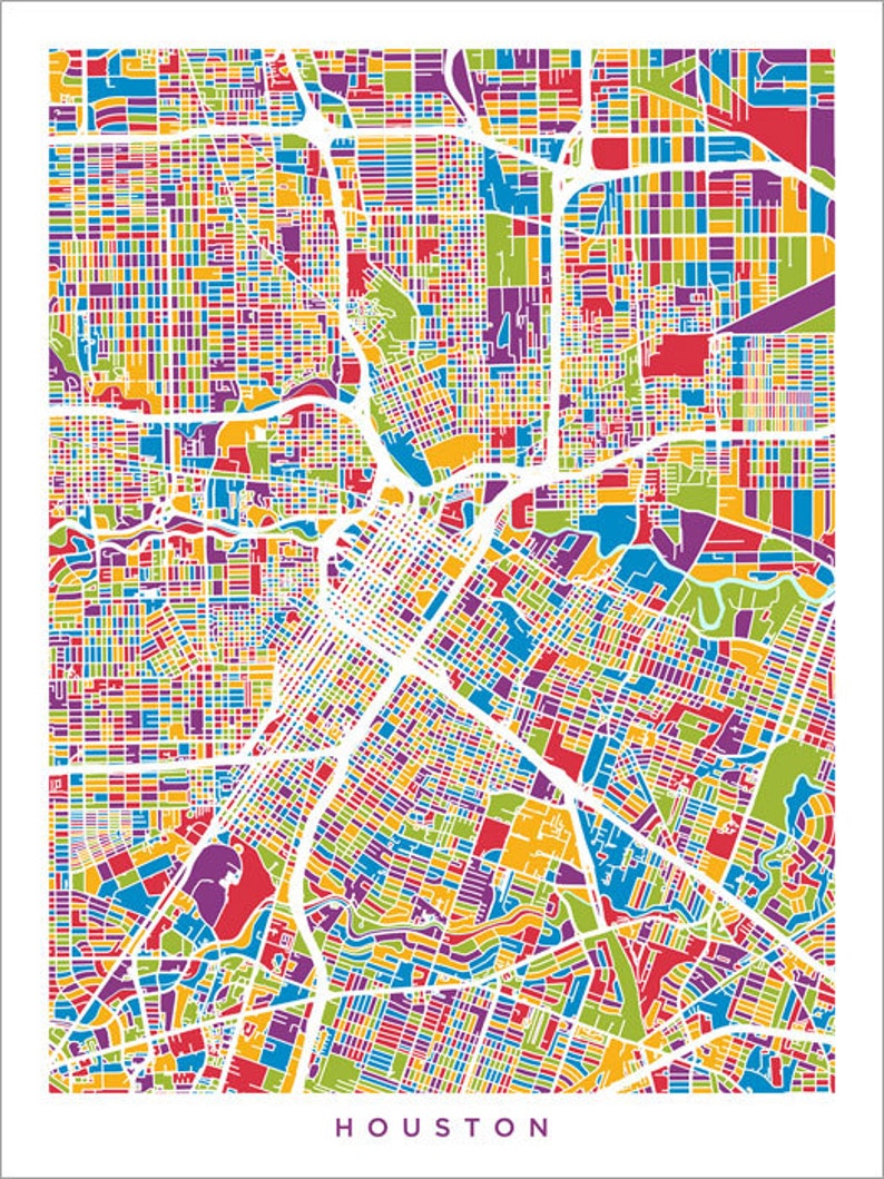 Houston Map Houston Texas City Street Map Art Print 2053 | Etsy