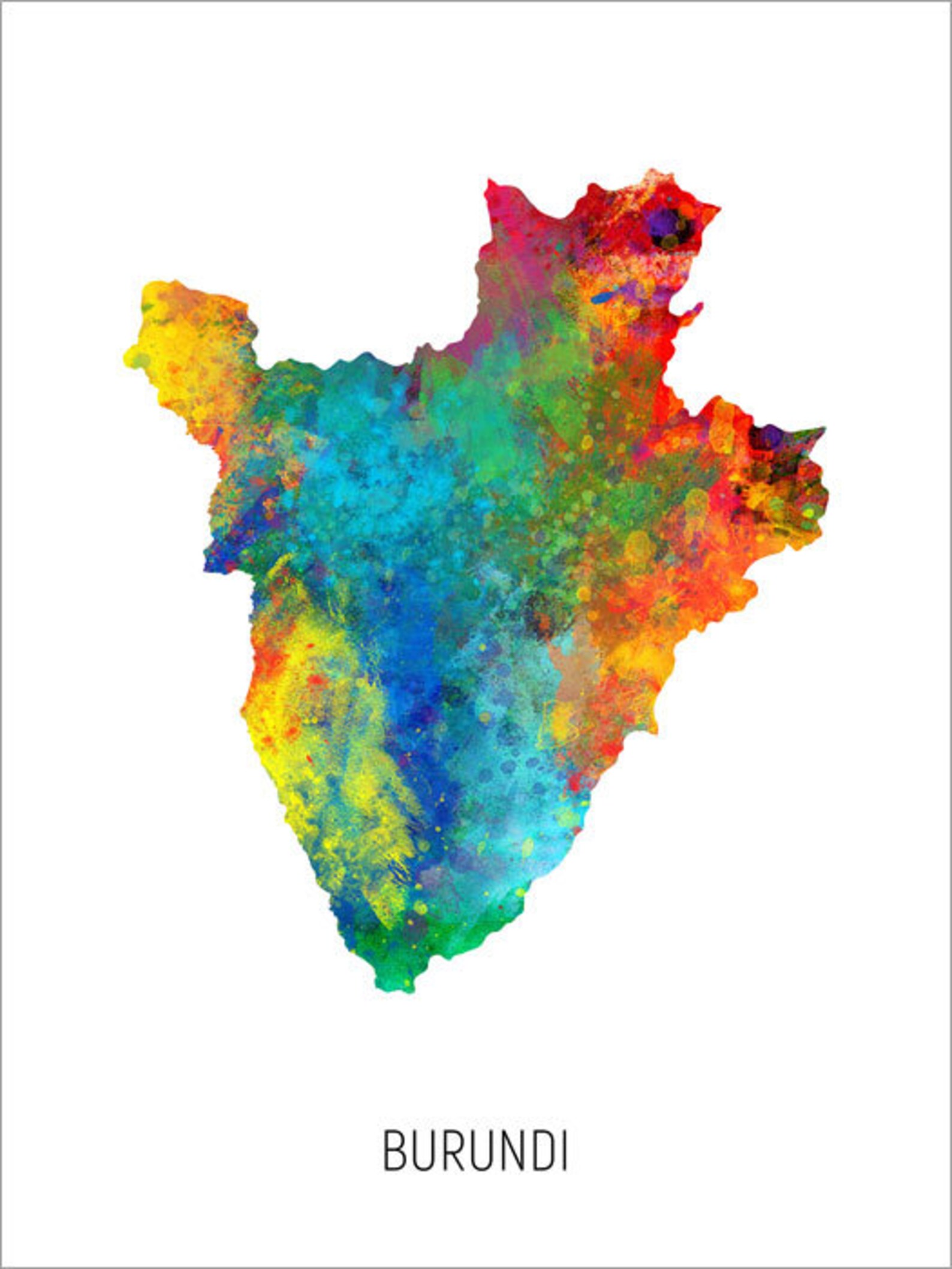Burundi Map Watercolour Art Print Poster Colour Black - Etsy