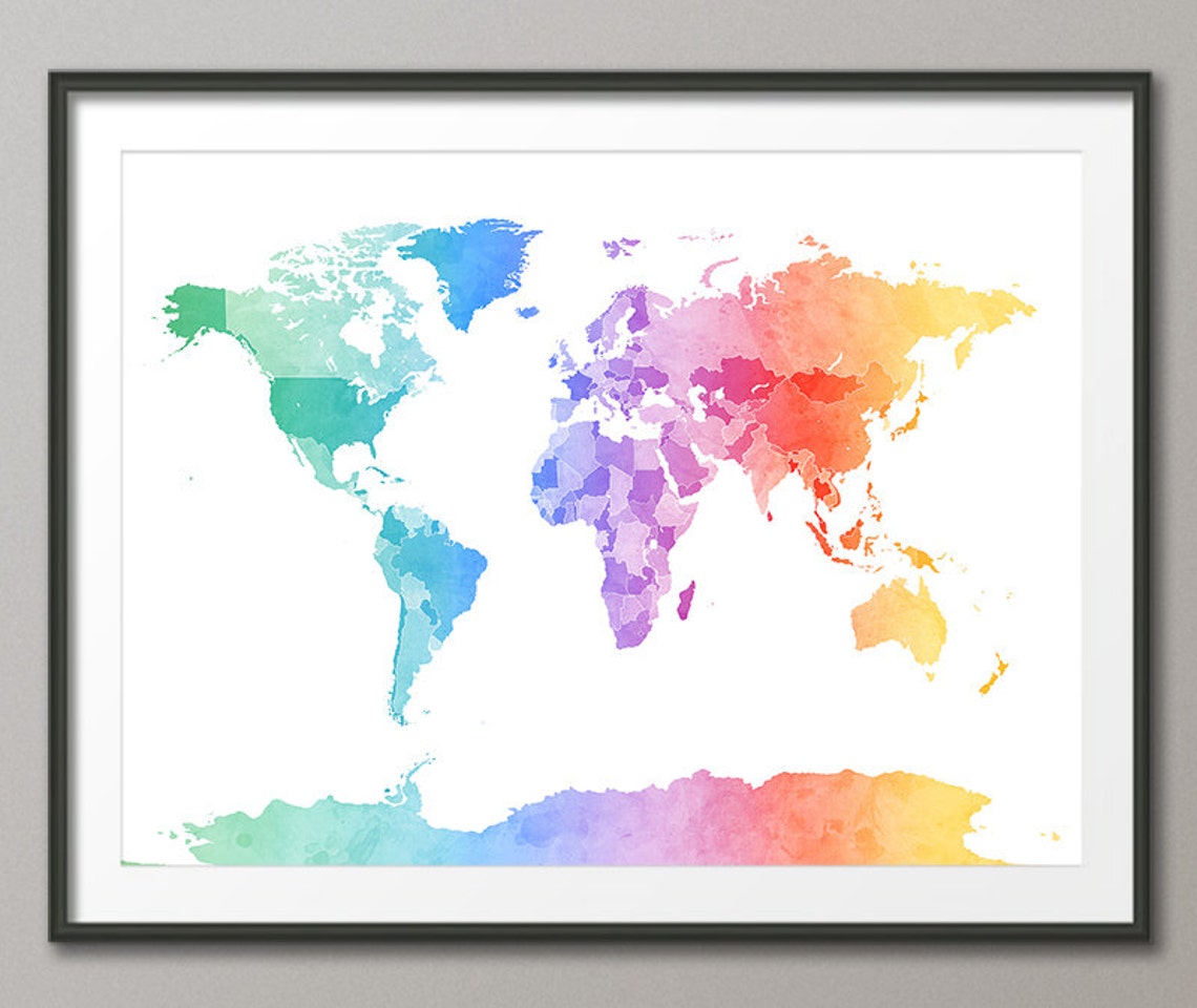 Watercolor Map of the World Map Art Print 1274 | Etsy