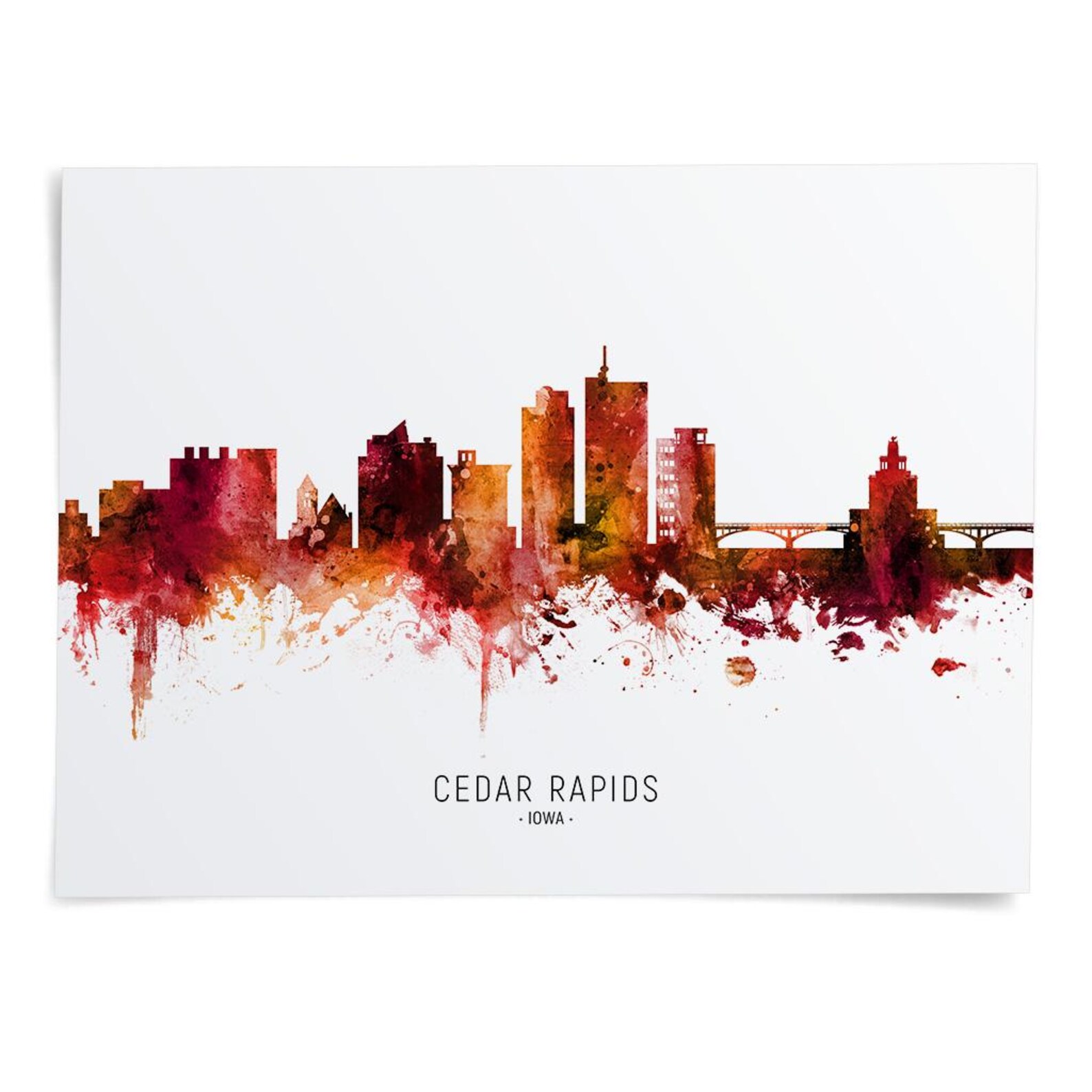 Cedar Rapids Skyline Iowa, Cityscape Painting Art Print Poster CX (6698 ...