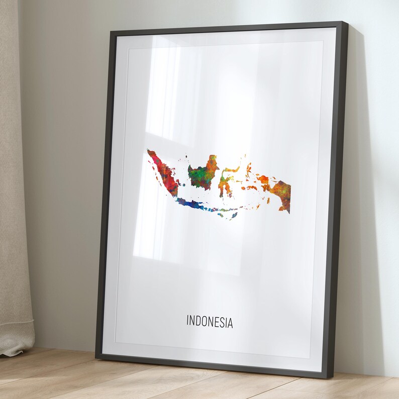 Indonesia Map, Watercolour Painting Art Print Poster, Portrait - MX ...