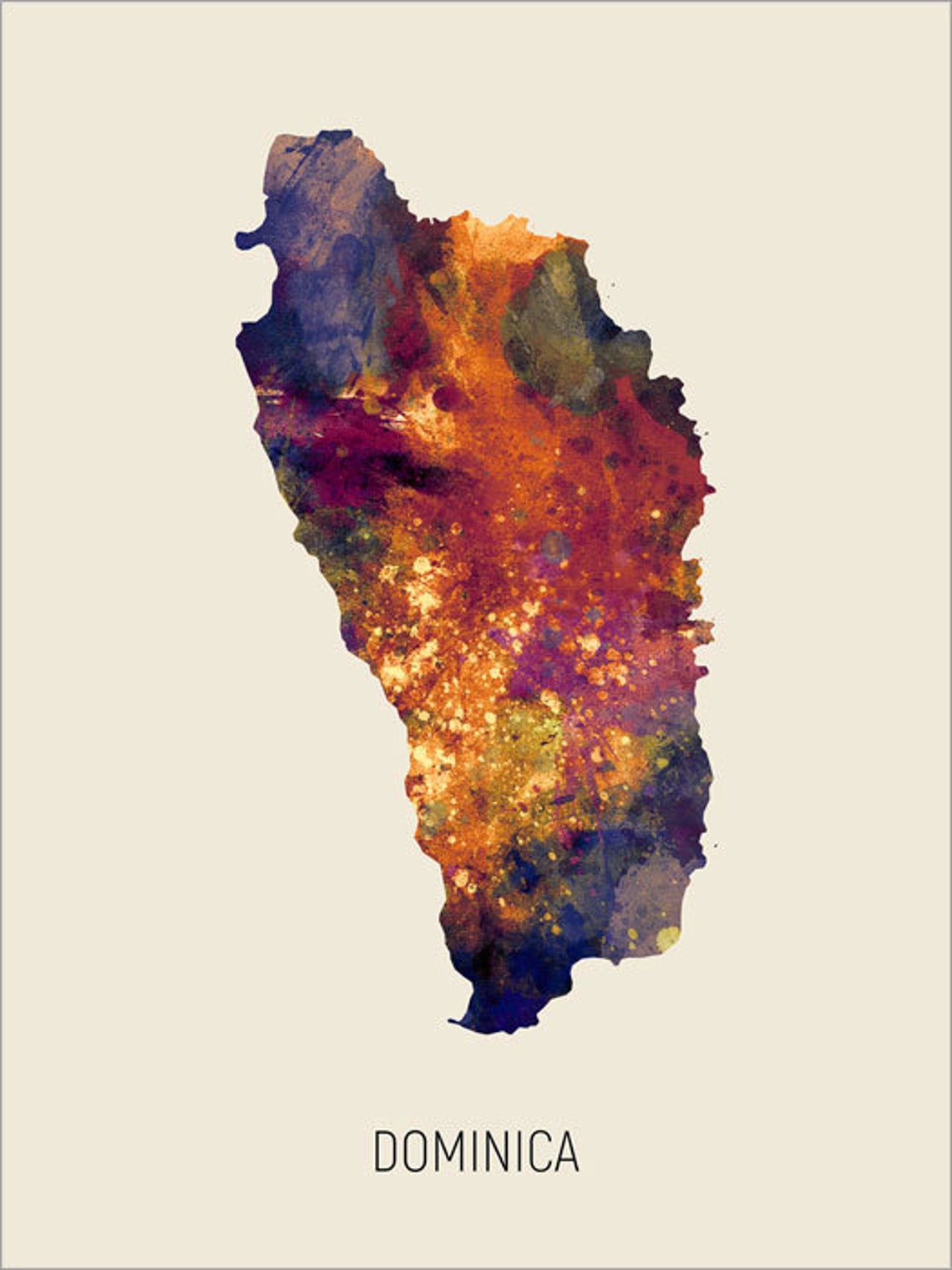 Dominica Map Watercolour Art Print Poster Colour Black - Etsy