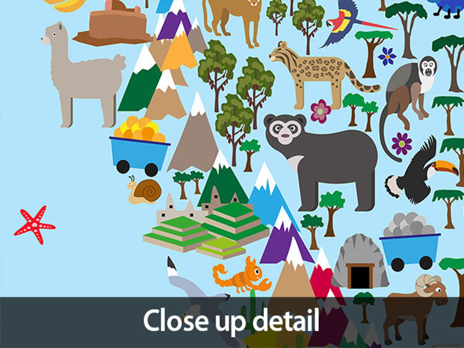 Animal Map of South America Map for Children and Kids Art | Etsy