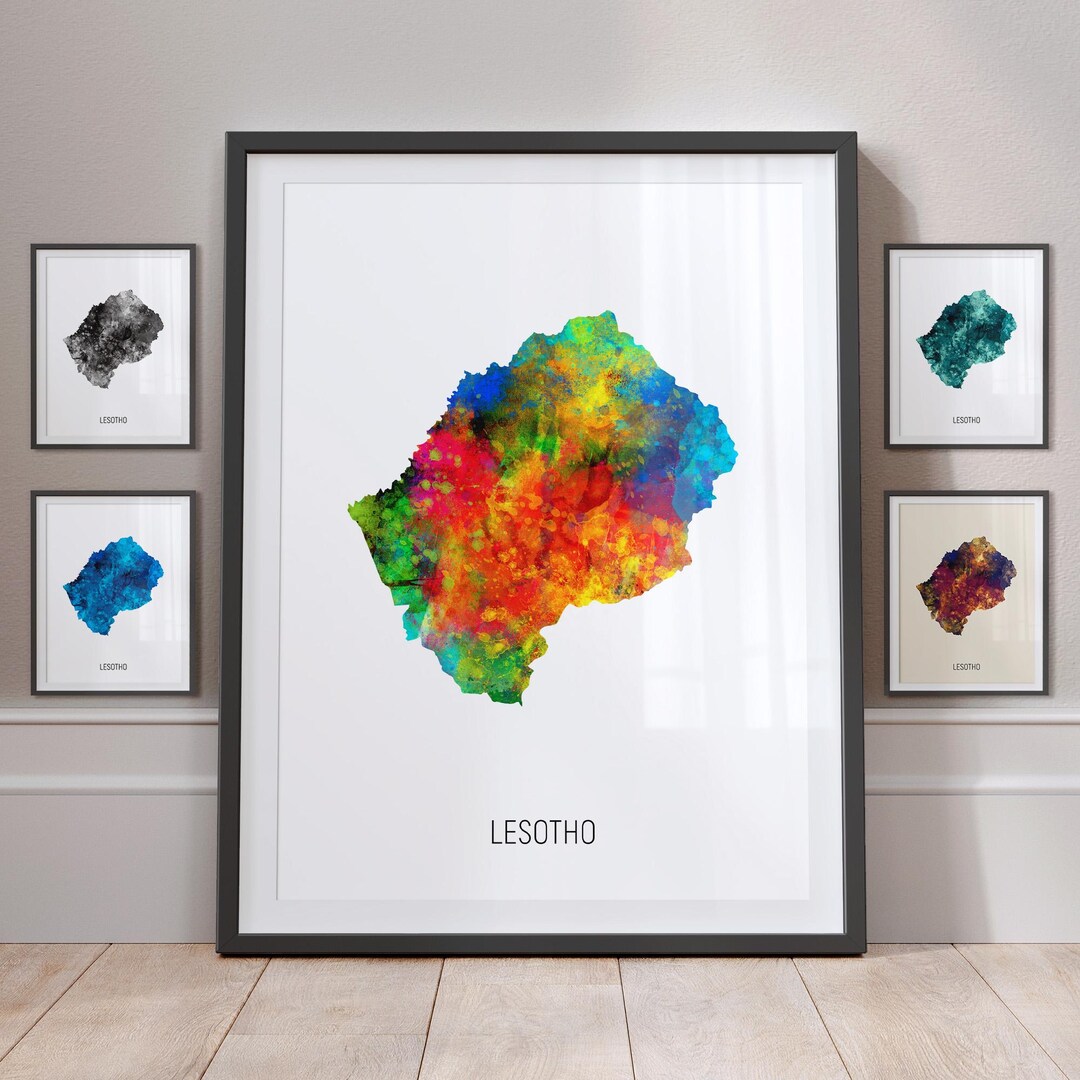 Lesotho Map, Watercolour Painting Art Print Poster, Portrait - MX ...