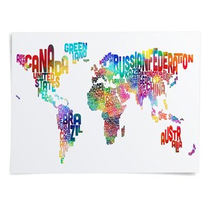 Typography Text Map of the World Map, Art Print (187) - Etsy