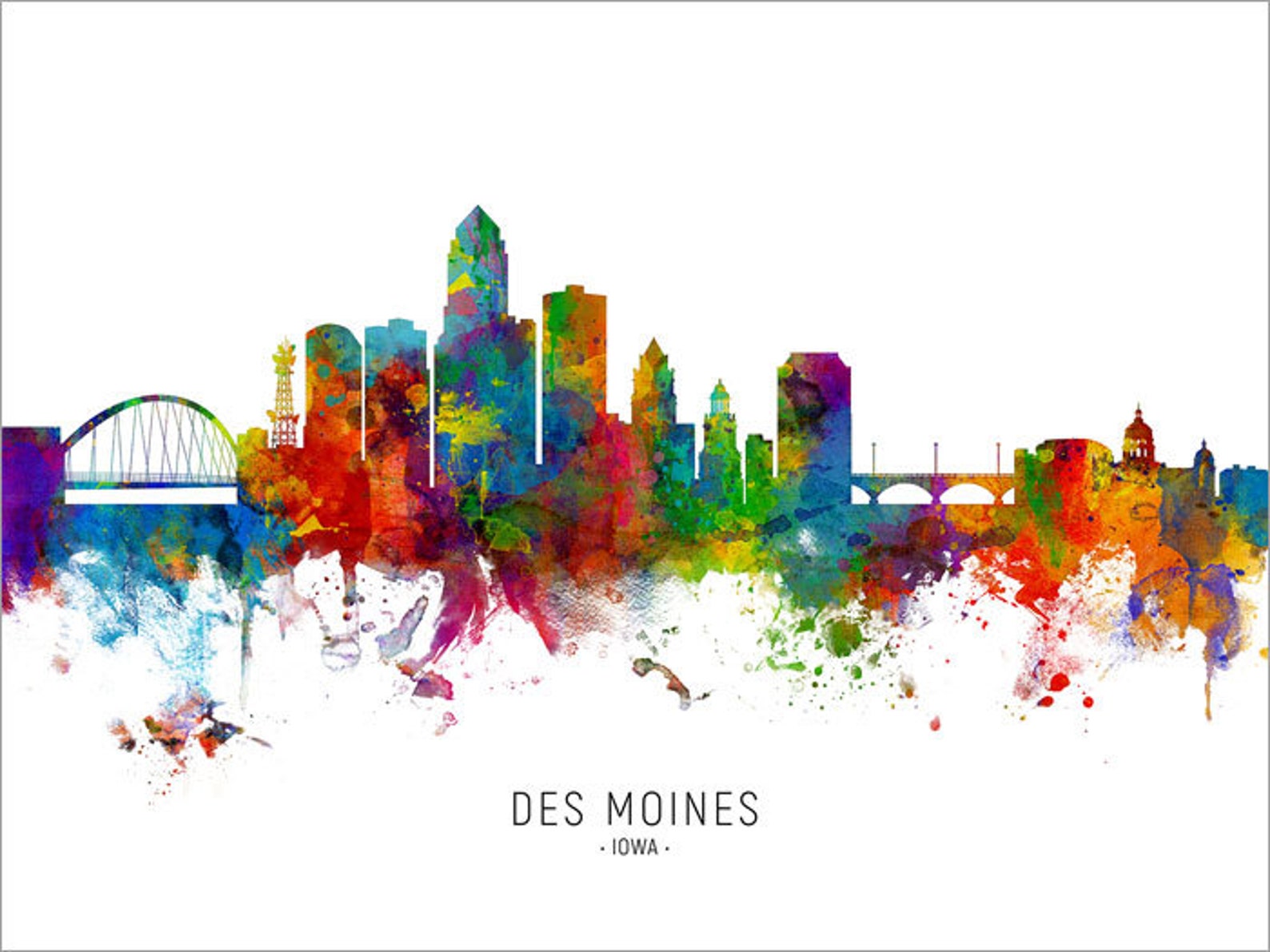 Des Moines Skyline Iowa Cityscape Painting Art Print Poster | Etsy