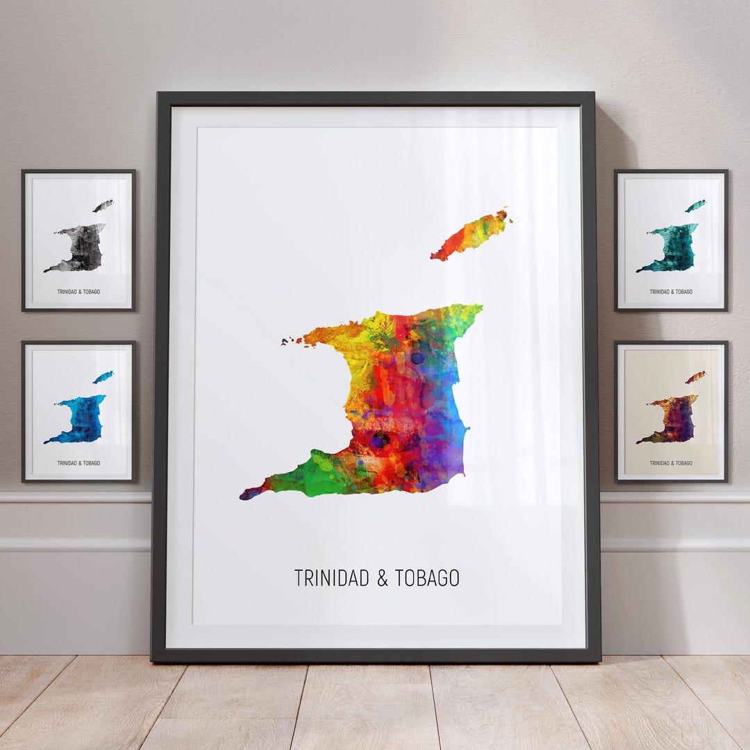 Trinidad and Tobago Map, Watercolour Painting Art Print Poster MX ...