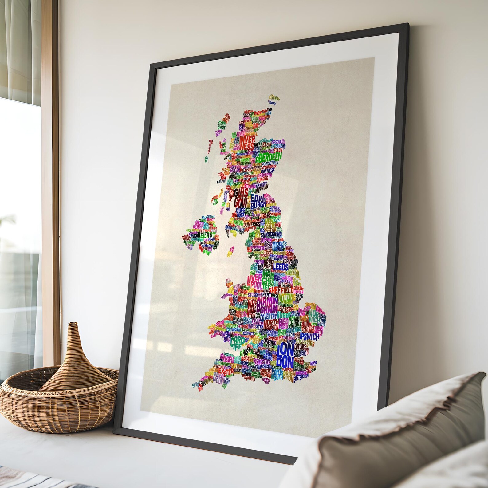 United Kingdom Typography Map, Great Britain City Names, Text Art Print ...
