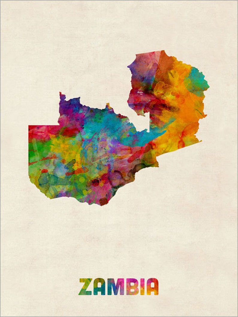 Zambia Watercolor Map Art Print 2146 | Etsy
