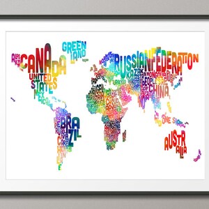Typography Text Map of the World Map, Art Print 187 - Etsy