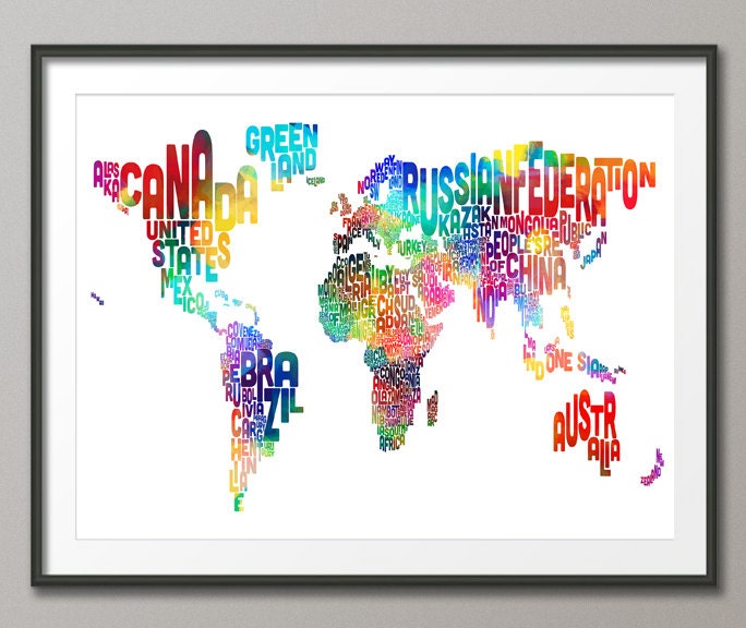 Typography Text Map of the World Map Art Print 187 - Etsy