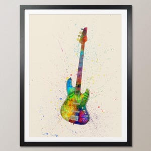Electric Bass Guitar, Abstract Watercolor Music Instrument Art Print ...