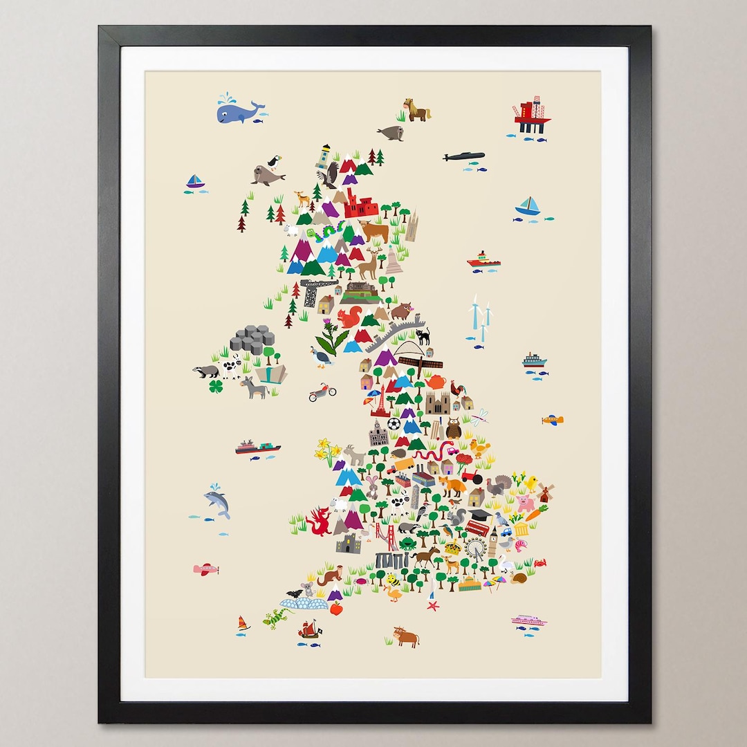 Great Britain Animal Map for Children and Kids, UK Map, Art Print ...
