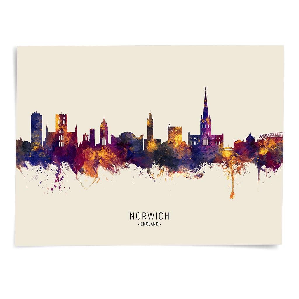 Norwich Skyline England, Cityscape Painting Art Print Poster CX (15931 ...