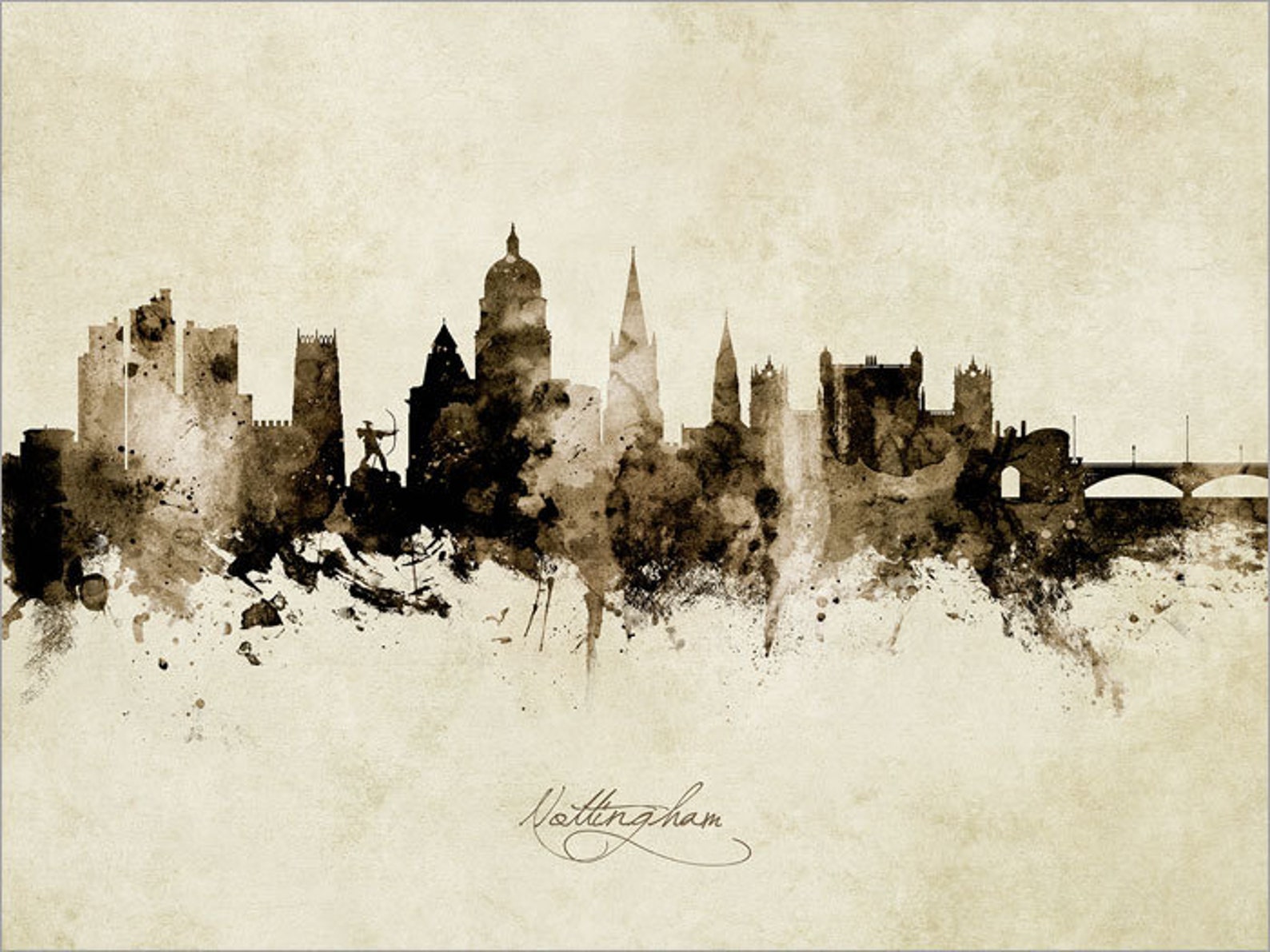 Nottingham Skyline England Cityscape Art Print Poster Vintage | Etsy