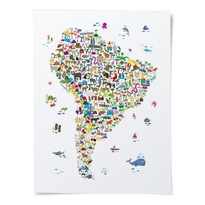 Animal Map of South America, Map for Children and Kids, Art Print ...