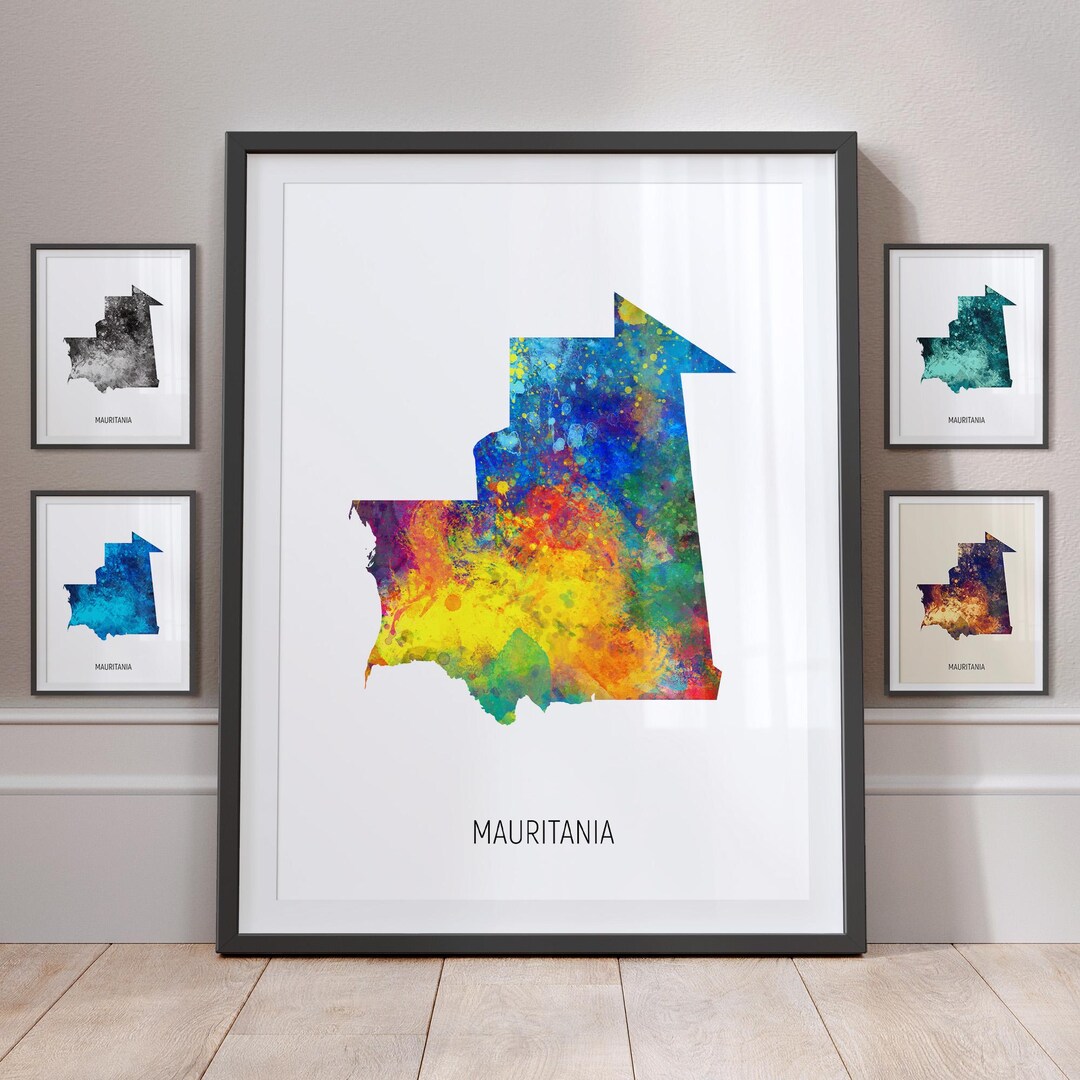Mauritania Map, Watercolour Painting Art Print Poster, Portrait - MX ...