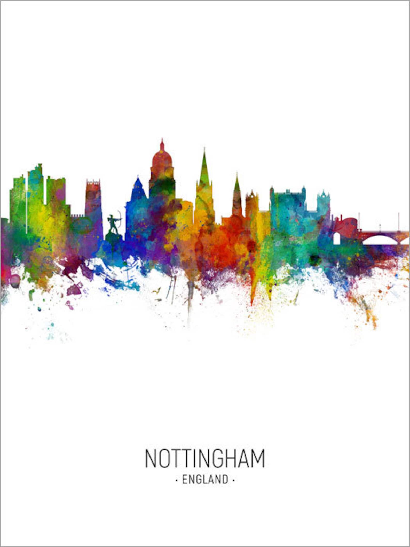 Nottingham Skyline Nottingham England Cityscape Art Print - Etsy UK