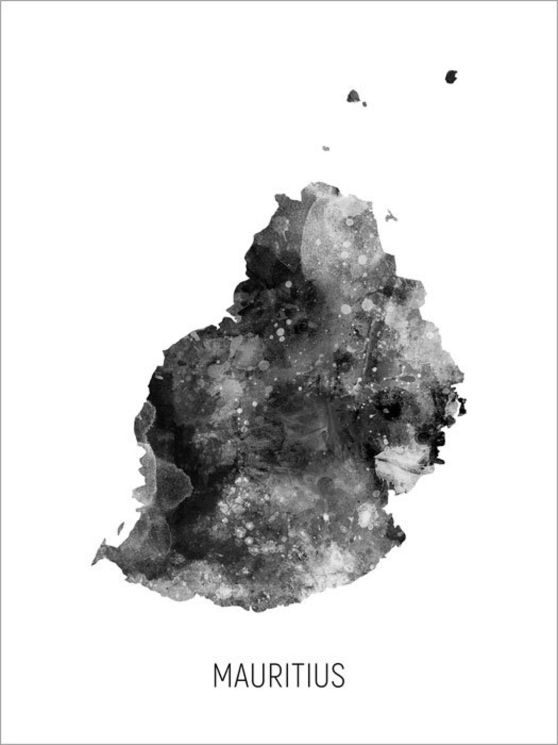 Mauritius Map Watercolour Art Print Poster Colour Black - Etsy