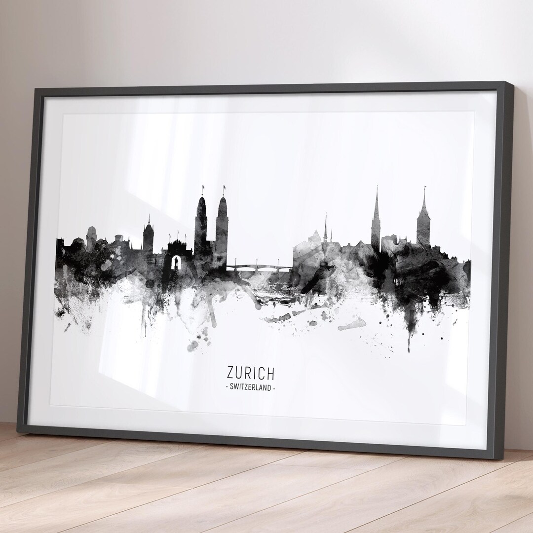 Zurich Skyline Switzerland, Cityscape Painting Art Print Poster BX ...
