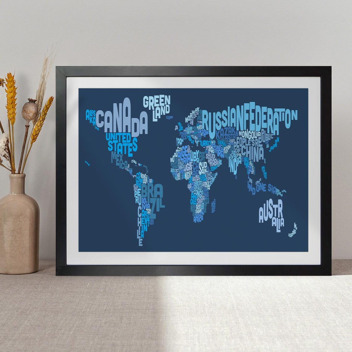 Typography Text Map of the World Map, Art Print (602) - Etsy UK