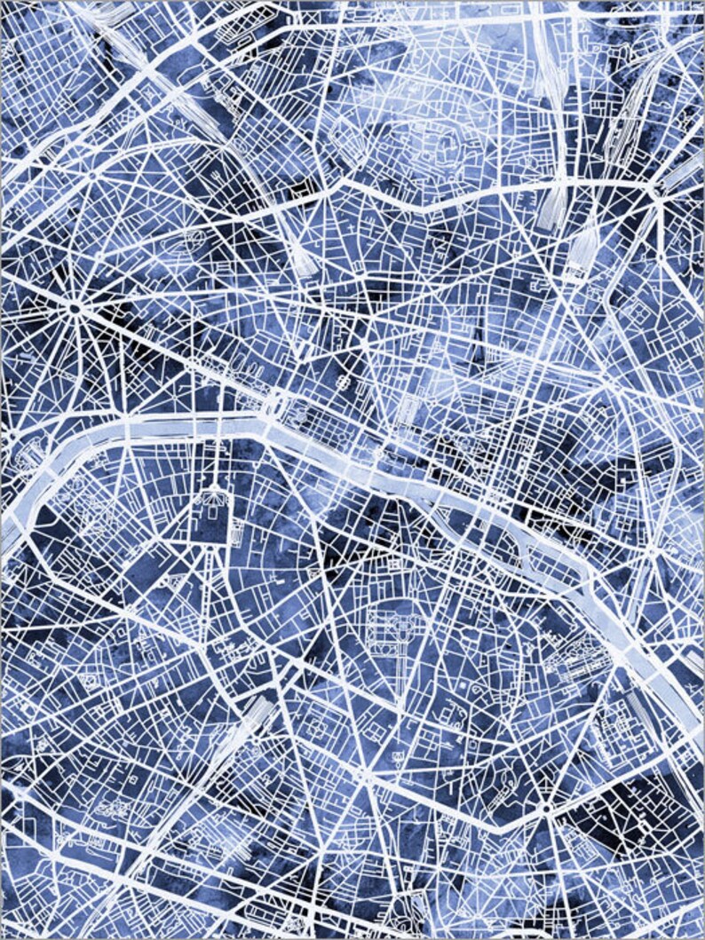 Paris Map, Paris France City Map, Art Print Blue (4579) - Etsy