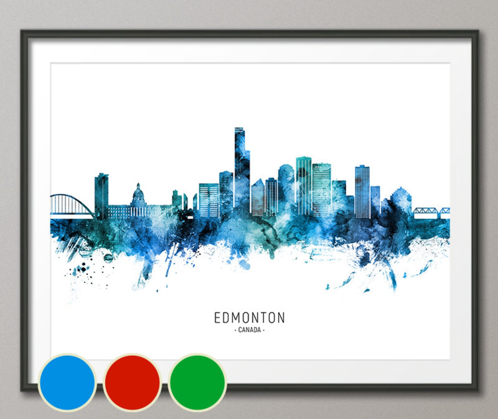 Edmonton Skyline Canada Cityscape Art Poster Print Blue Red | Etsy