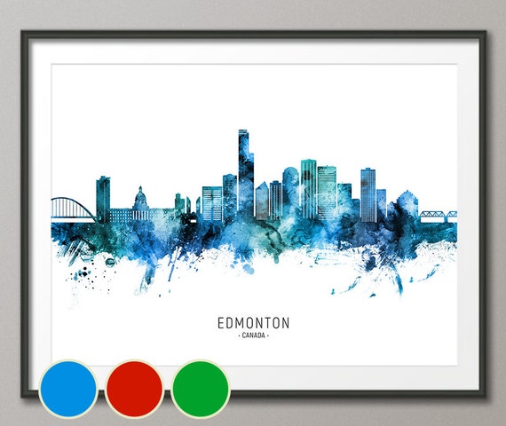 Edmonton Skyline Canada Cityscape Art Poster Print Blue Red | Etsy