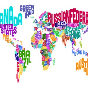 Typographic Text Map of the World Map Art Print 891 - Etsy