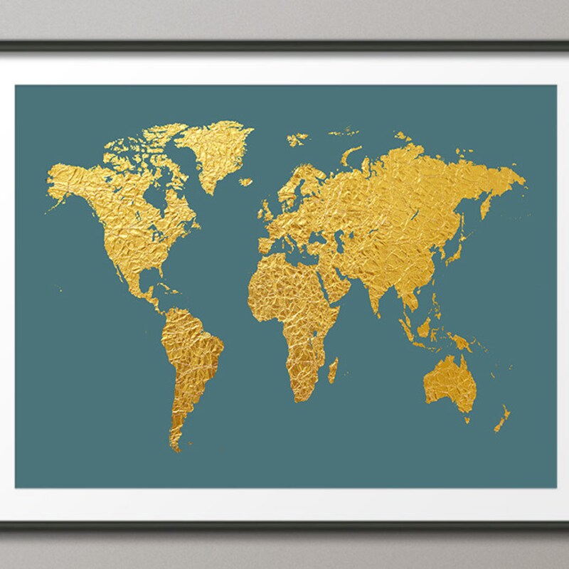 Gold Foil World Map - Etsy