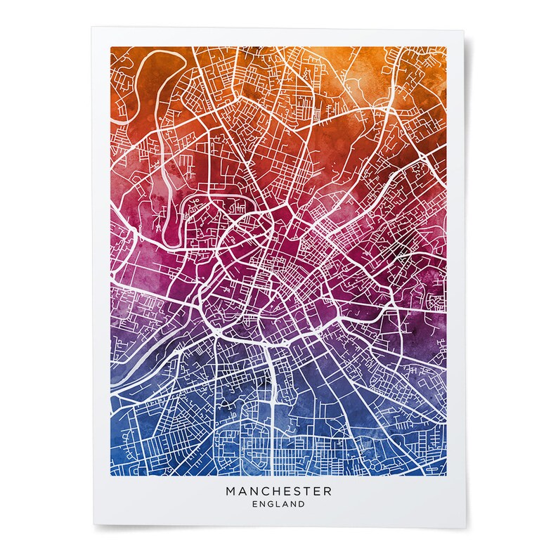 Manchester Map, England City Map, Watercolour Art Print Poster (31275 ...