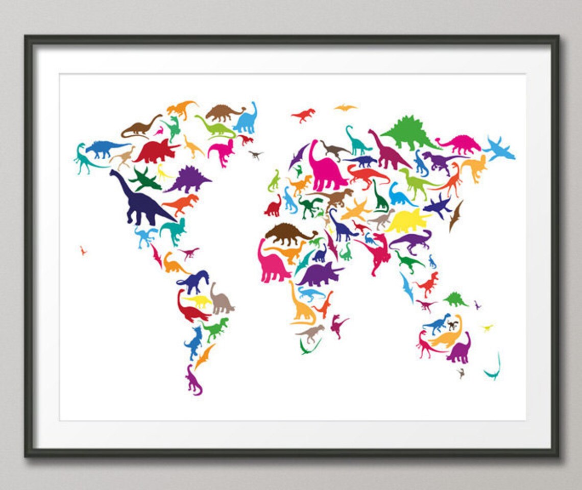 Dinosaur Map of the World Map Art Print 777 - Etsy Canada