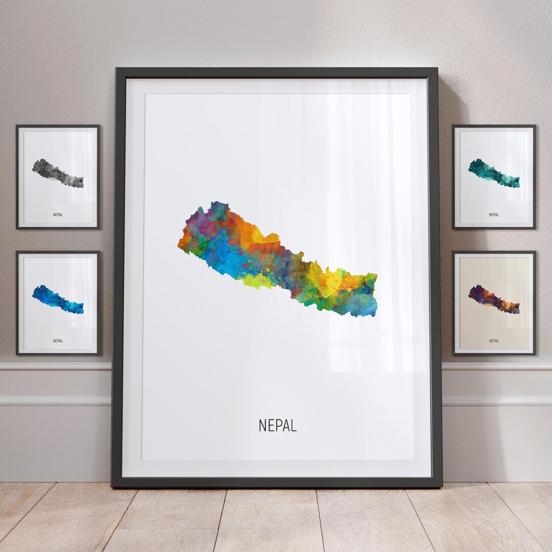 Nepal Map, Watercolour Painting Art Print Poster, Portrait - MX (10894 ...
