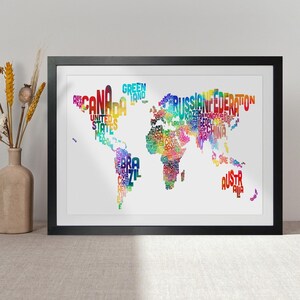 Typography Text Map of the World Map, Art Print (187) - Etsy