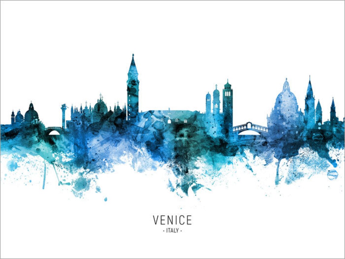 Venice Skyline Italy Cityscape Art Poster Print Blue Red | Etsy