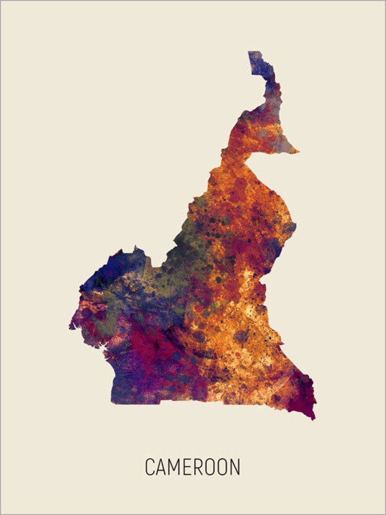 Cameroon Map Watercolour Art Print Poster Colour Black | Etsy