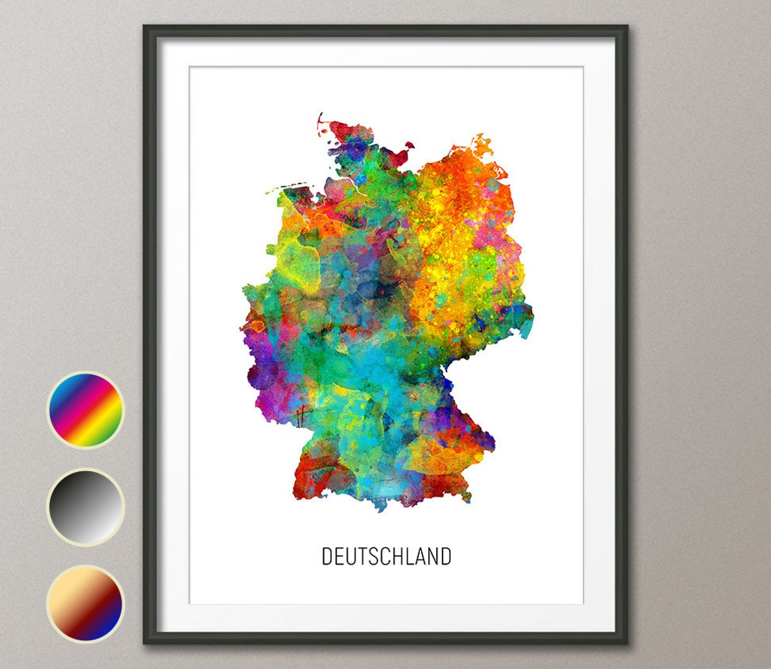 Deutschland Map Watercolour Art Print Poster Colour Black - Etsy