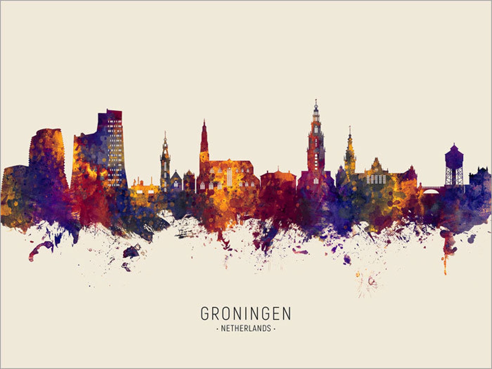 Groningen Skyline Netherlands Cityscape Painting Art Print - Etsy