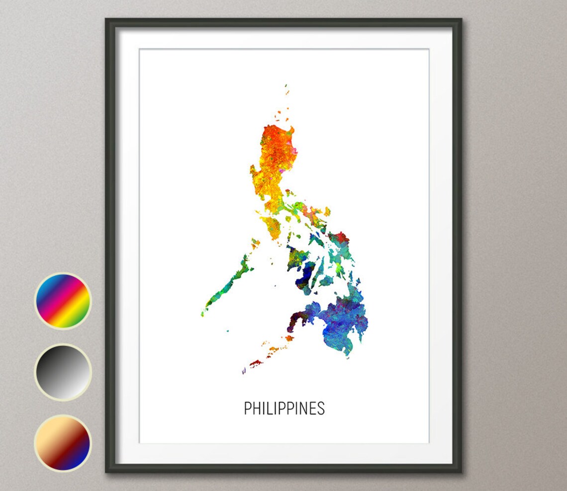 Philippines Map Watercolour Art Print Poster Colour Black - Etsy